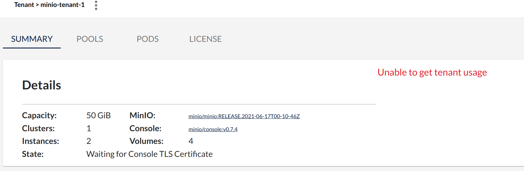 minio-tenant-1 Waiting for Console TLS Certificate · Issue #714 · minio/operator · GitHub