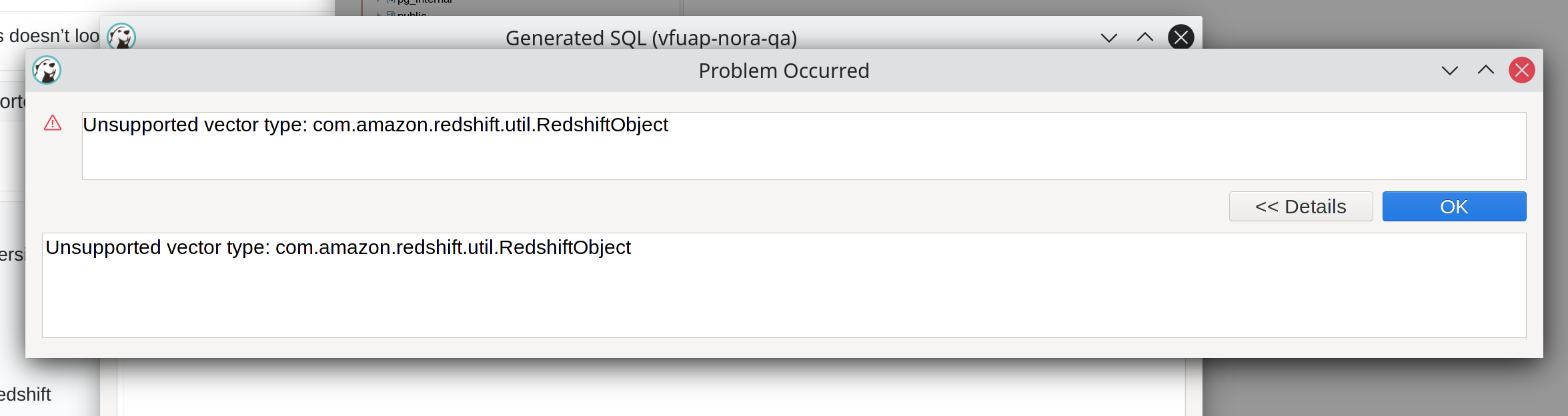 Redshift generete full DDL: Unsupported vector type: com.amazon ...