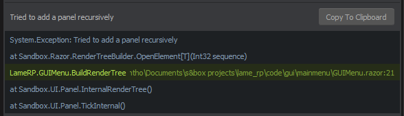 Nesting the same razor panel crashes game completely · Issue #2714 · Facepunch/sbox-issues · GitHub