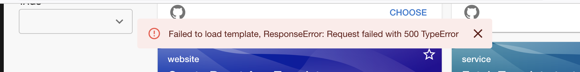 Failed to load template, ResponseError: Request failed with 500 ...