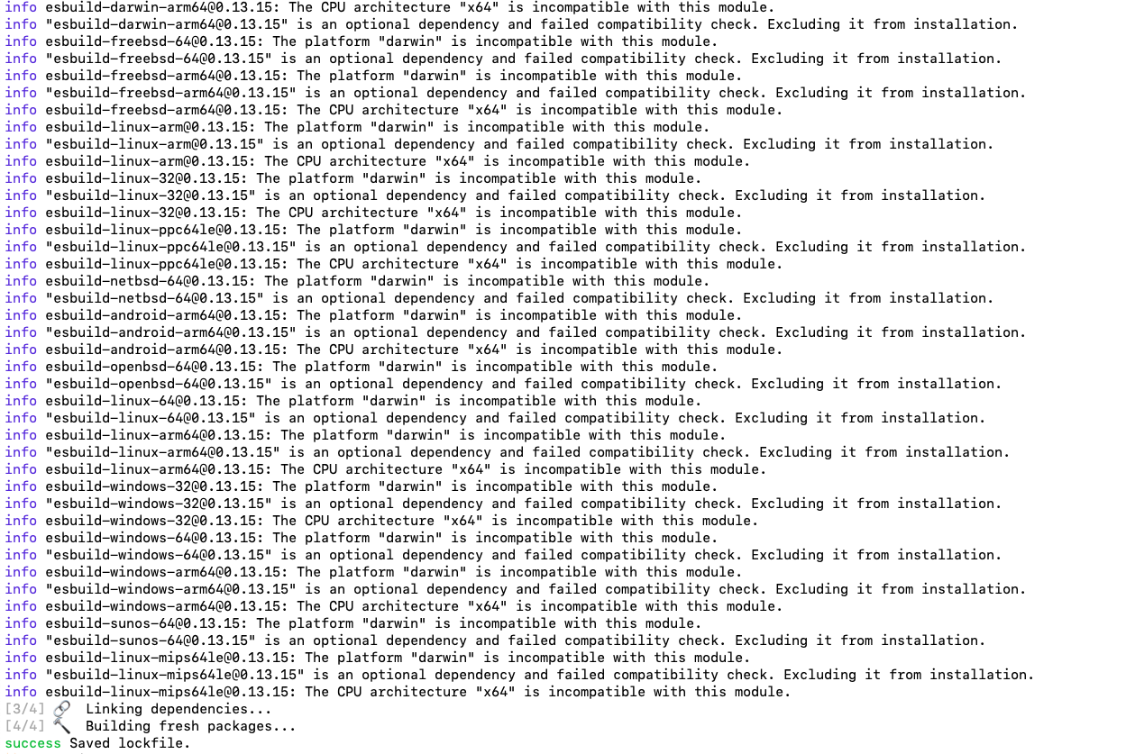 当我使用yarn creact vite react --template react-ts 时无论使用yarn npm 等安装依赖出现的错误 ...