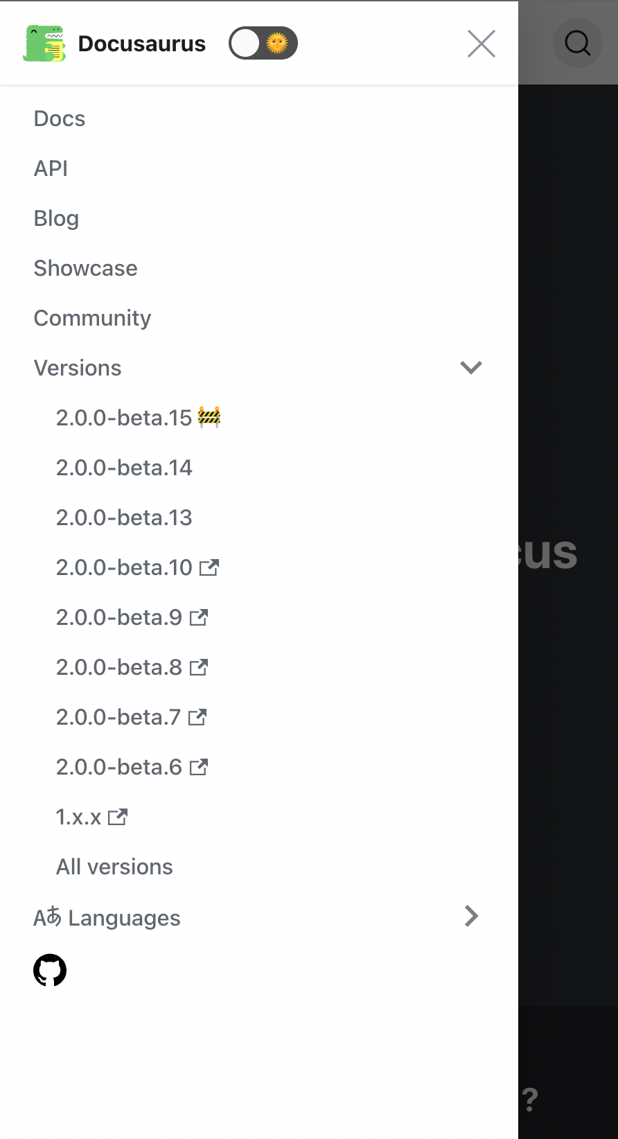 Versions label not rendered in the mobile view mode · Issue #6309 · facebook/docusaurus · GitHub