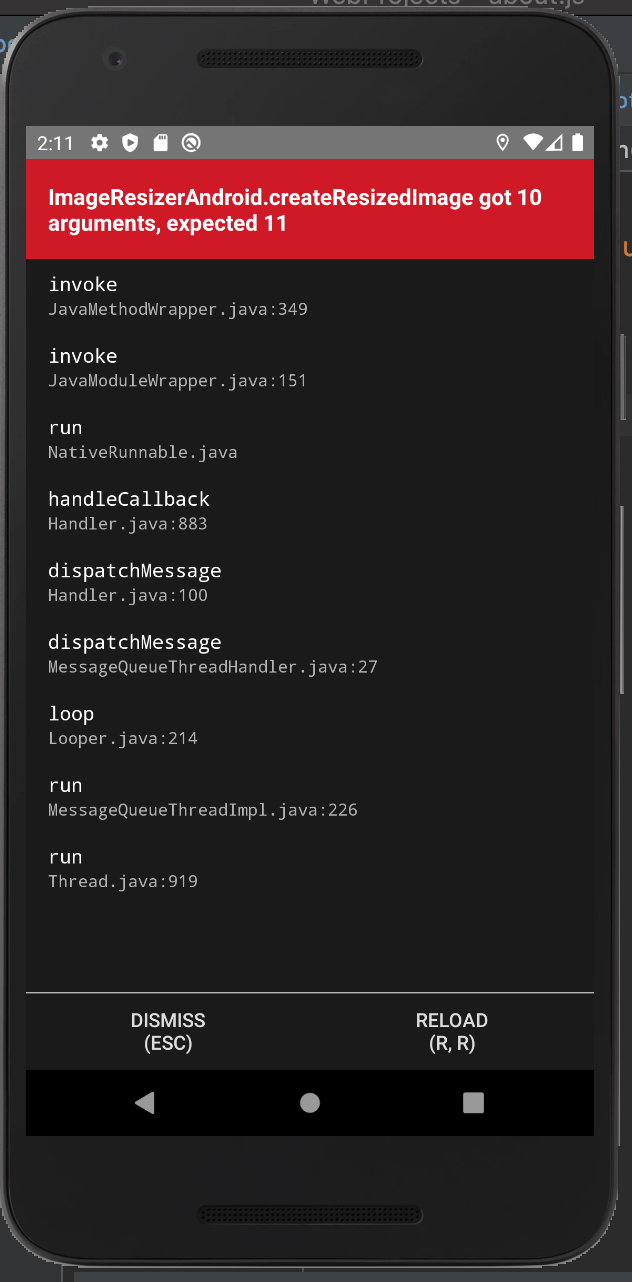 Imageresizerandroidcreateresizedimage Got 10 Arguments Expected 11 · Issue 263 · Bamlabreact