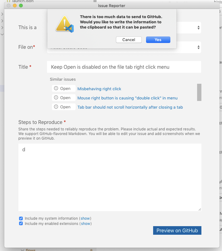 An issue in the "Report Issue" dialog with a normal sized headline and ...