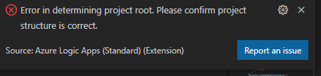 VS Code Logic app designer. Error in determining project root. Please ...