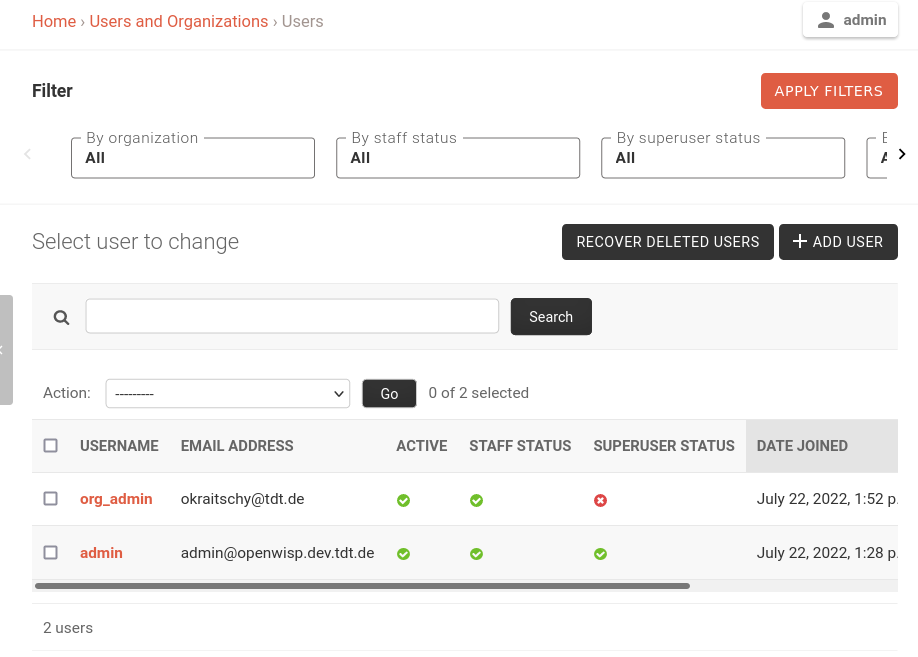 [bug] User in 2 organizations sees his user listed twice if not superuser · Issue #324 ...