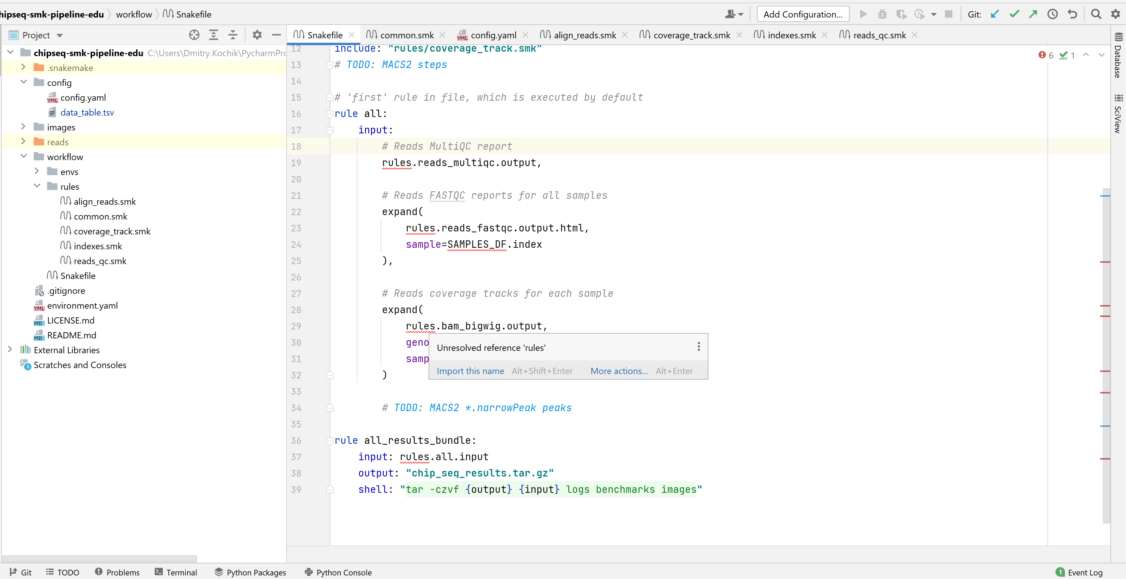 Snakemake 6.5.x - unresolved 'rules.' warning · Issue #367 · JetBrains-Research/snakecharm · GitHub