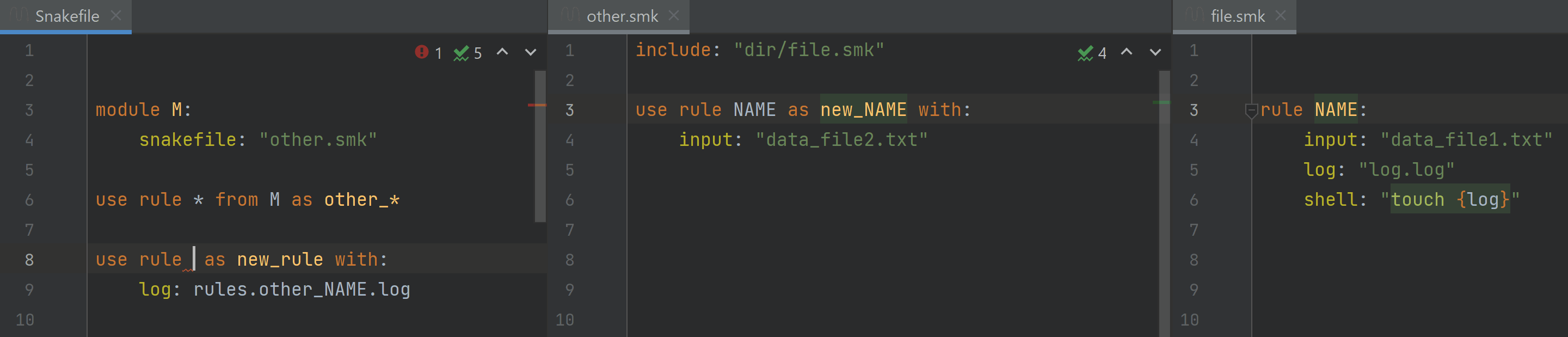 Completion features related to 'use' section · Issue #413 · JetBrains-Research/snakecharm · GitHub
