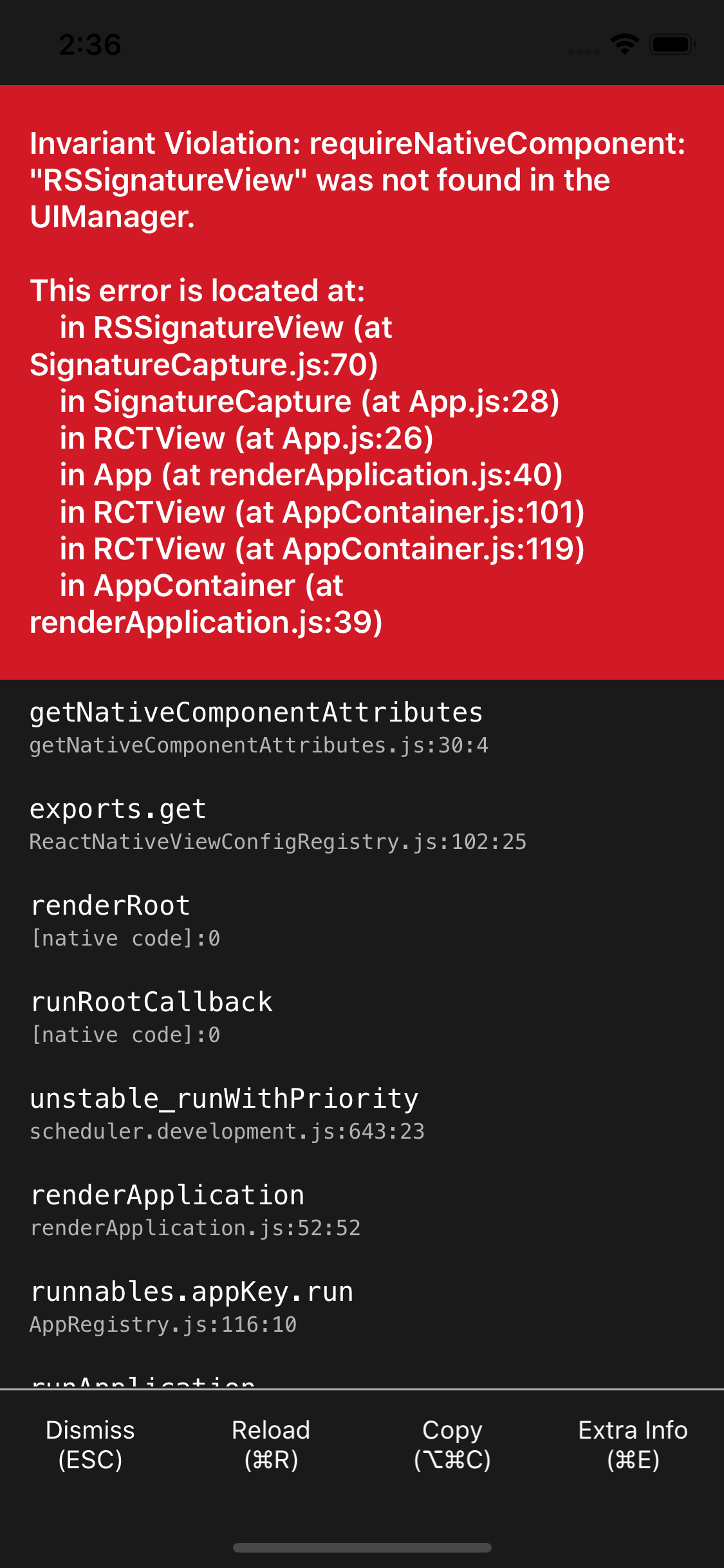 "RSSignatureView" was not found in theUIManager. · Issue #193 · RepairShopr/react-native ...