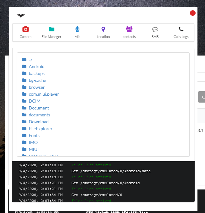 Connected to victim device but no commands working · Issue #167 · AhMyth/AhMyth-Android-RAT · GitHub