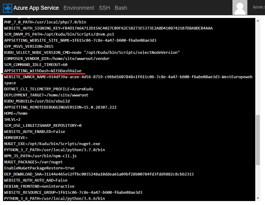 Configurationenvironmentvariables Does Not Respect Dash Being Removed In The Key By Azure App 