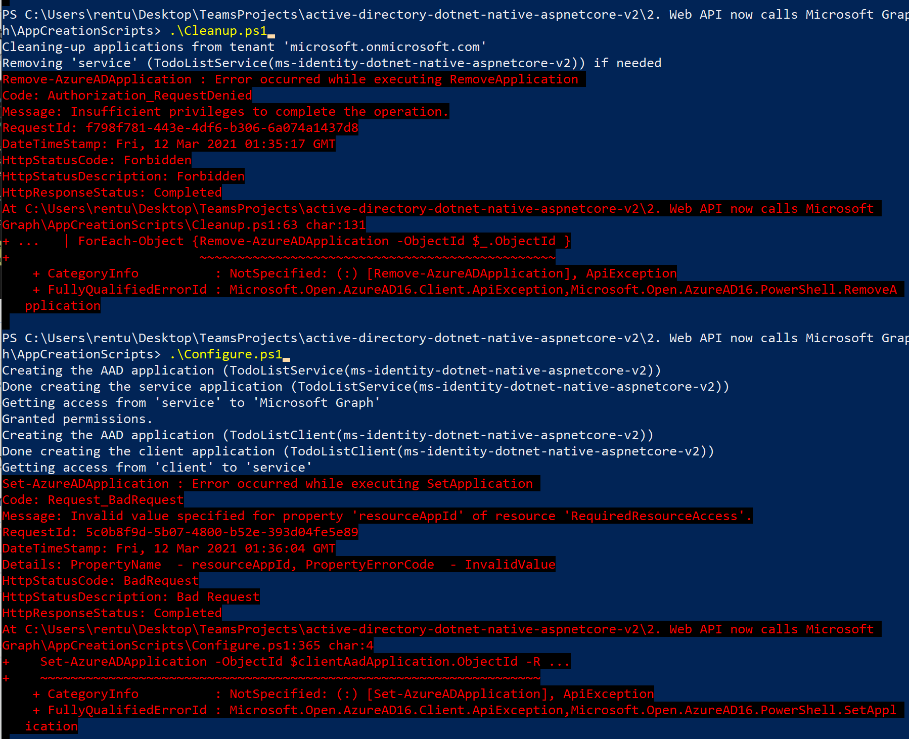 "No account or login hint was passed to the AcquireTokenSilent" exception would throw if call ...