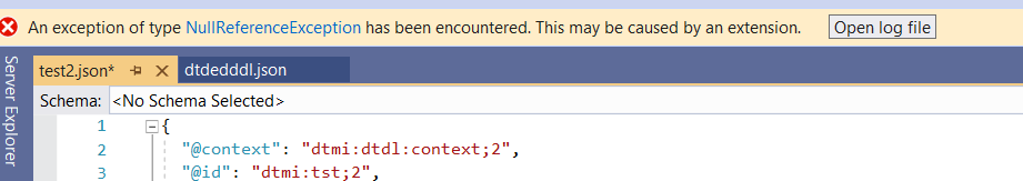 Visual Studio 2019 integrate with language server cause json intellisense throw null reference ...