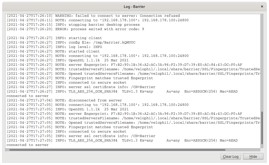 Barrier connects but cursor does not move to remote screen (openSUSE ...