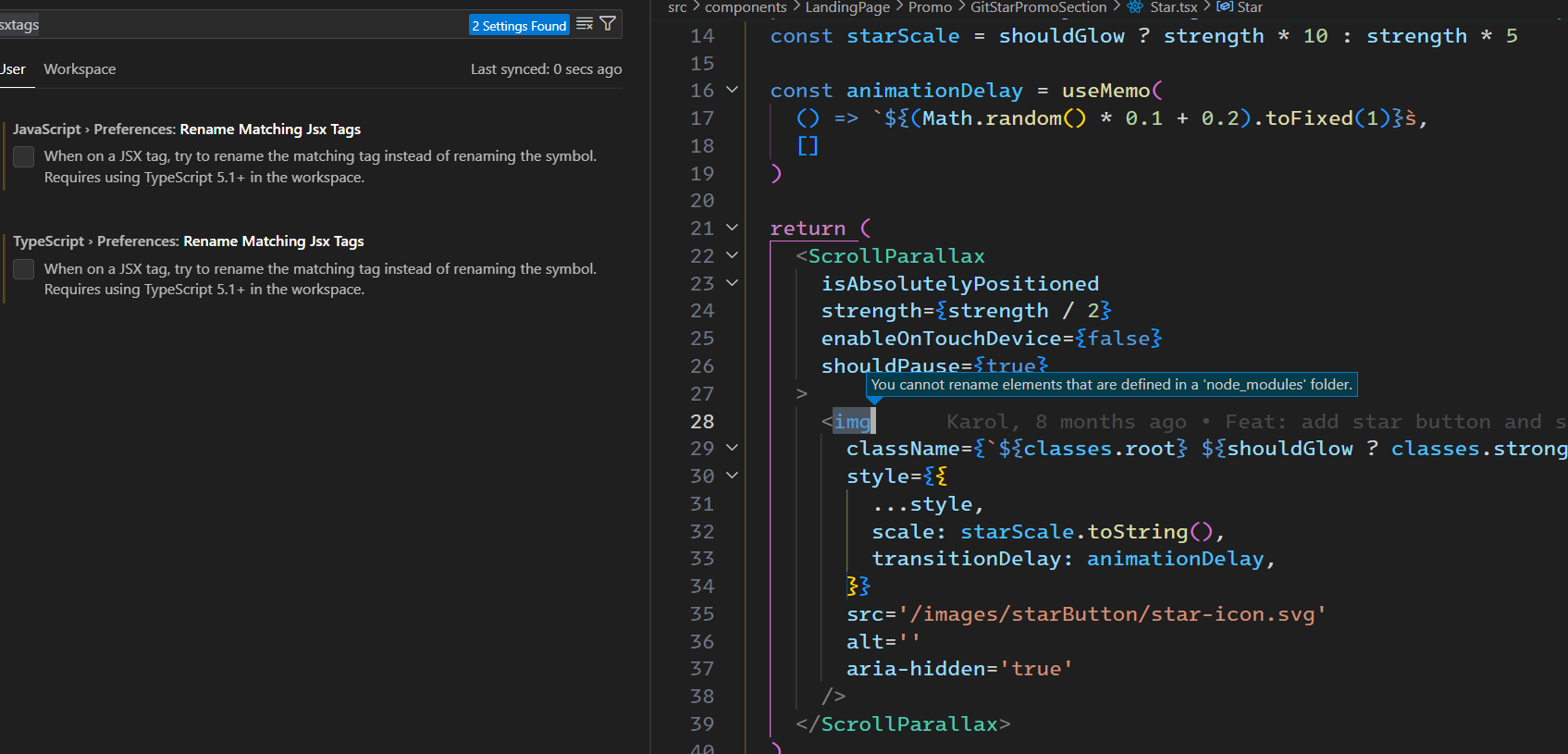 Can't `F2` rename JSX html element after hotfix 1.78.2 · Issue #184161 · microsoft/vscode · GitHub