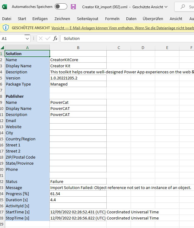 [Creator Starter Kit] BUG: Imort Solution Failed: Object reference is not set to an instance of ...