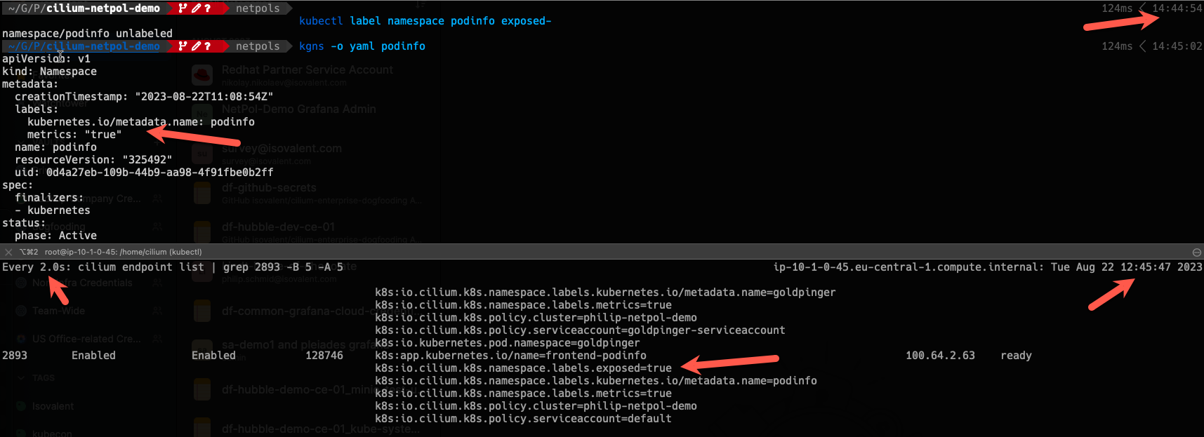`k8s:io.cilium.k8s.namespace.labels.*` are not removed from CEP when the label is removed from ...