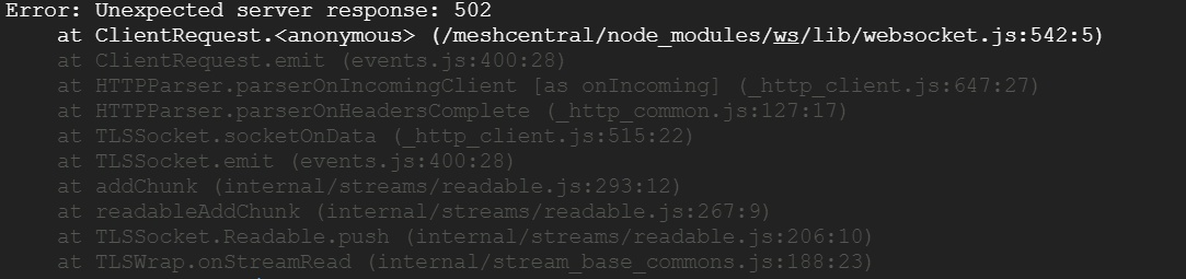 meshctrl not working: 502 Websocket issue · Issue #3807 · Ylianst/MeshCentral · GitHub
