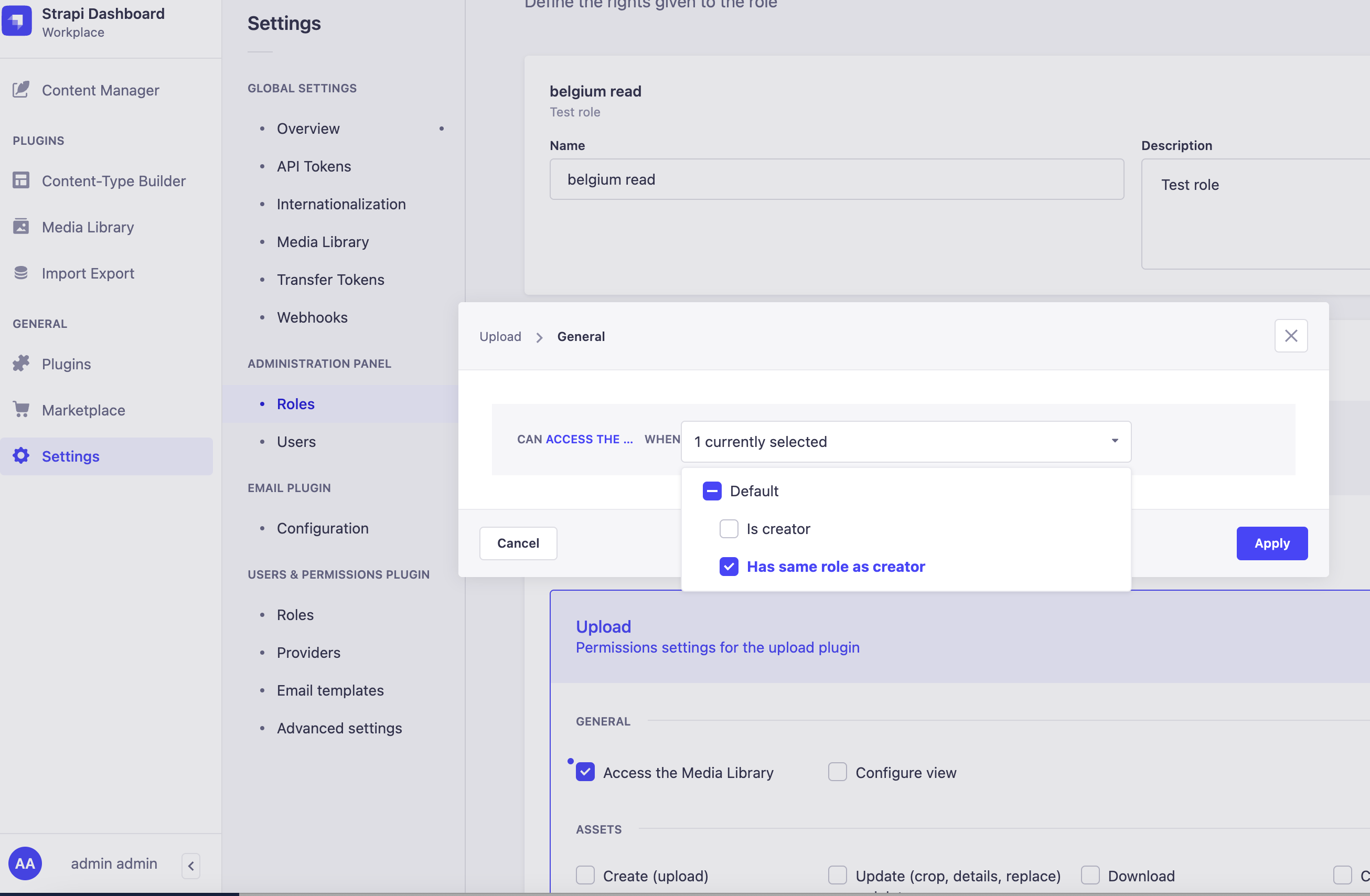 CAN ... WHEN Has same role as creator condition is not working with Media Library access · Issue ...