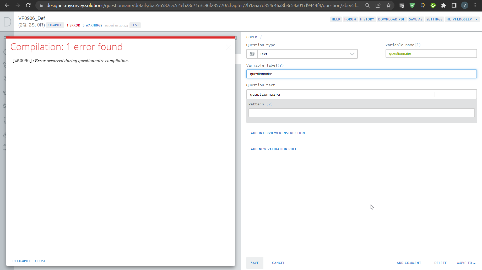 'questionnaire' in variable name produces WB0096 compilation error · Issue #2009 ...