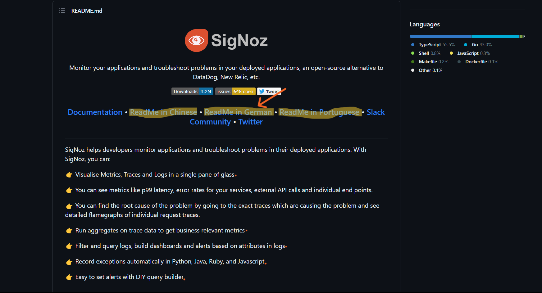 [Readme]Fix needed to sync README.md across supported languages. · Issue #3065 · SigNoz/signoz ...