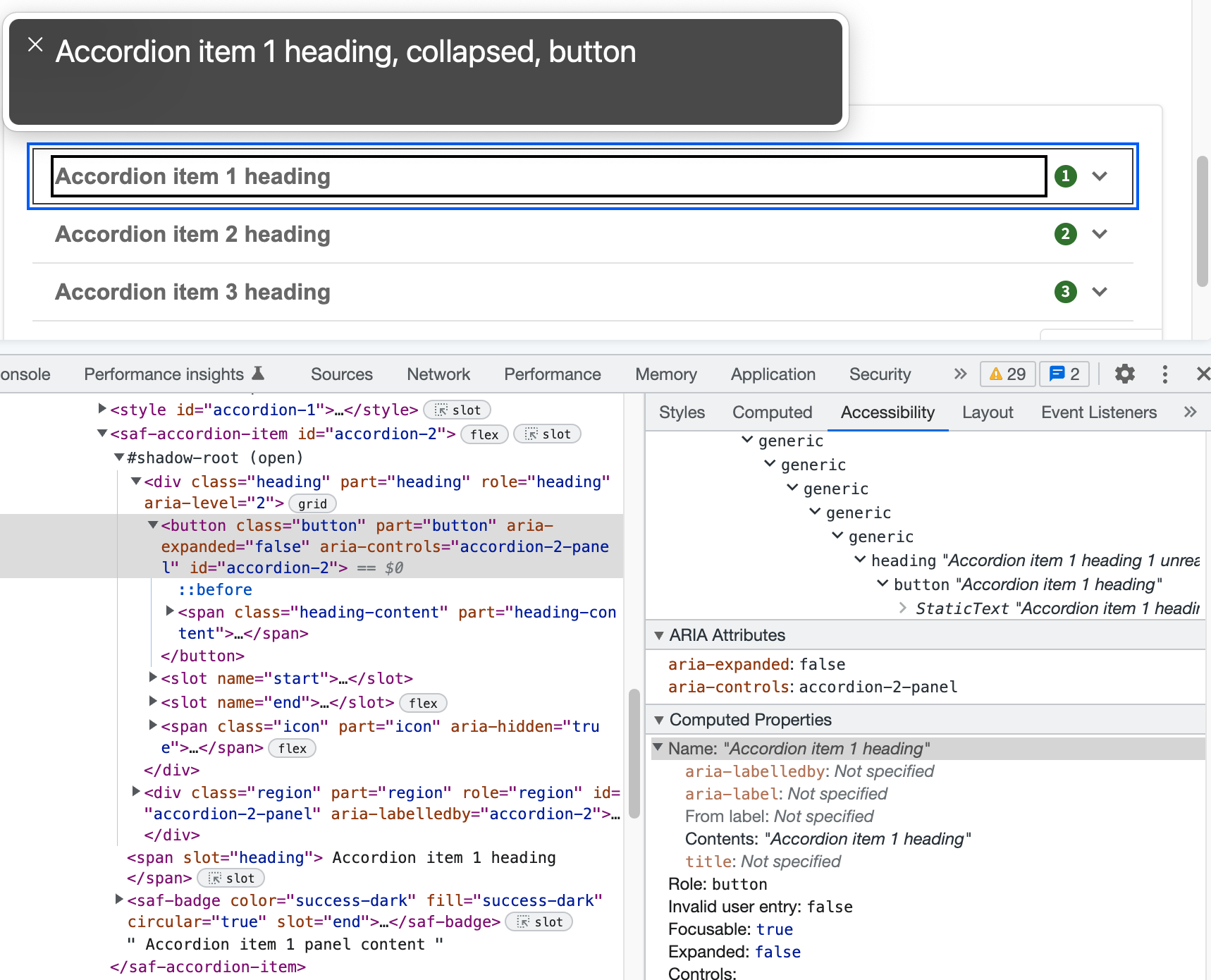feat: add aria-describedby to the button and id attributes to the slots ...