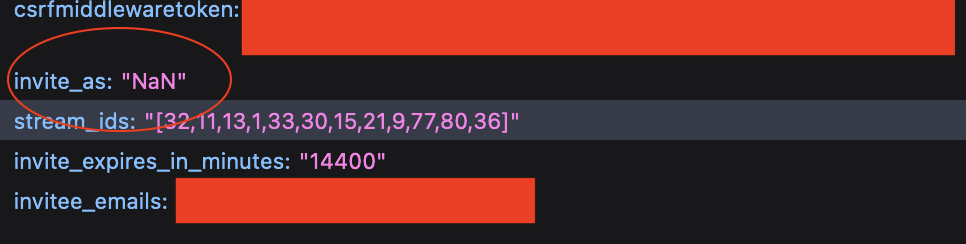 User invite fails with `Argument "invite_as" is not valid JSON.` · Issue #24249 · zulip/zulip ...