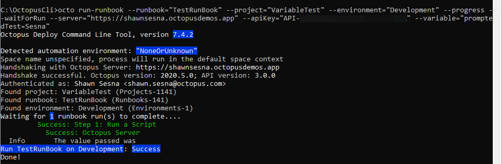 run-runbook not accepting --variable flag · Issue #6675 · OctopusDeploy/Issues · GitHub