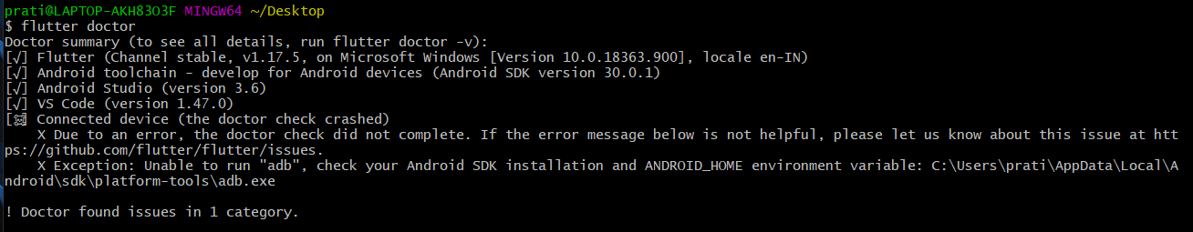 Error: Unable to run "adb", check your Android SDK installation and ANDROID_HOME environment ...