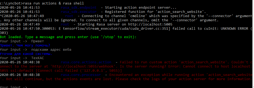 Run actions command hangs on string "Using the default number of Sanic workers (1)." · Issue ...
