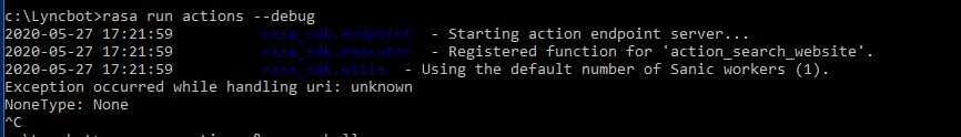 Run actions command hangs on string "Using the default number of Sanic workers (1)." · Issue ...