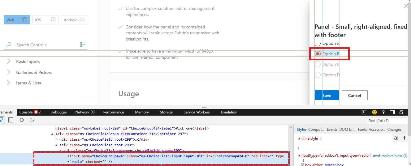 Panel: Screen reader announcing 'Required' to every option 'Panel - Small, right-aligned, fixed ...