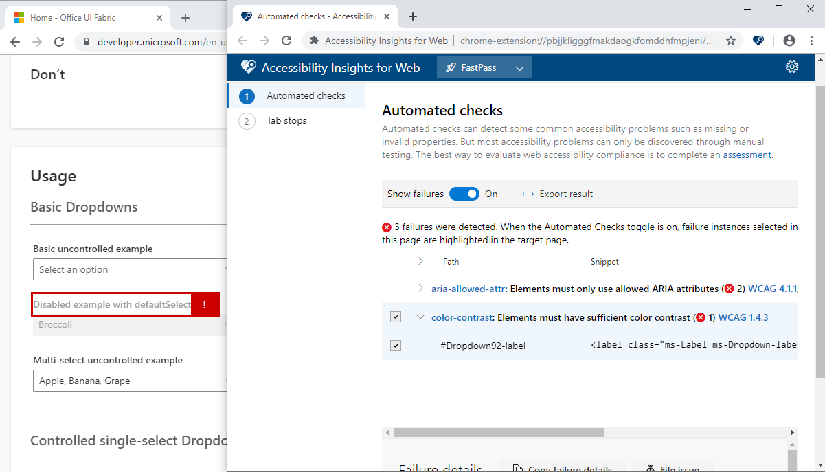 Dropdown : The luminosity ratio is less than 4.5:1 for 'Disabled example with defaultSelectedKey ...