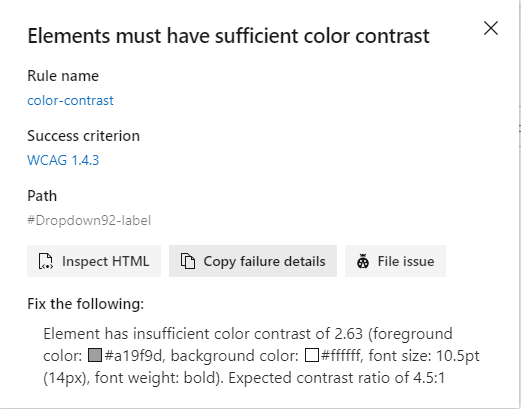 Dropdown : The luminosity ratio is less than 4.5:1 for 'Disabled ...