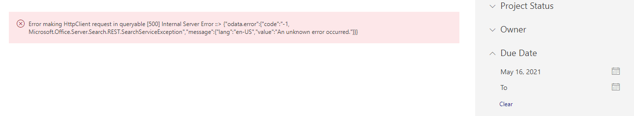 Date refiner: Error making HttpClient request in queryable [500] · Issue #1006 · microsoft ...