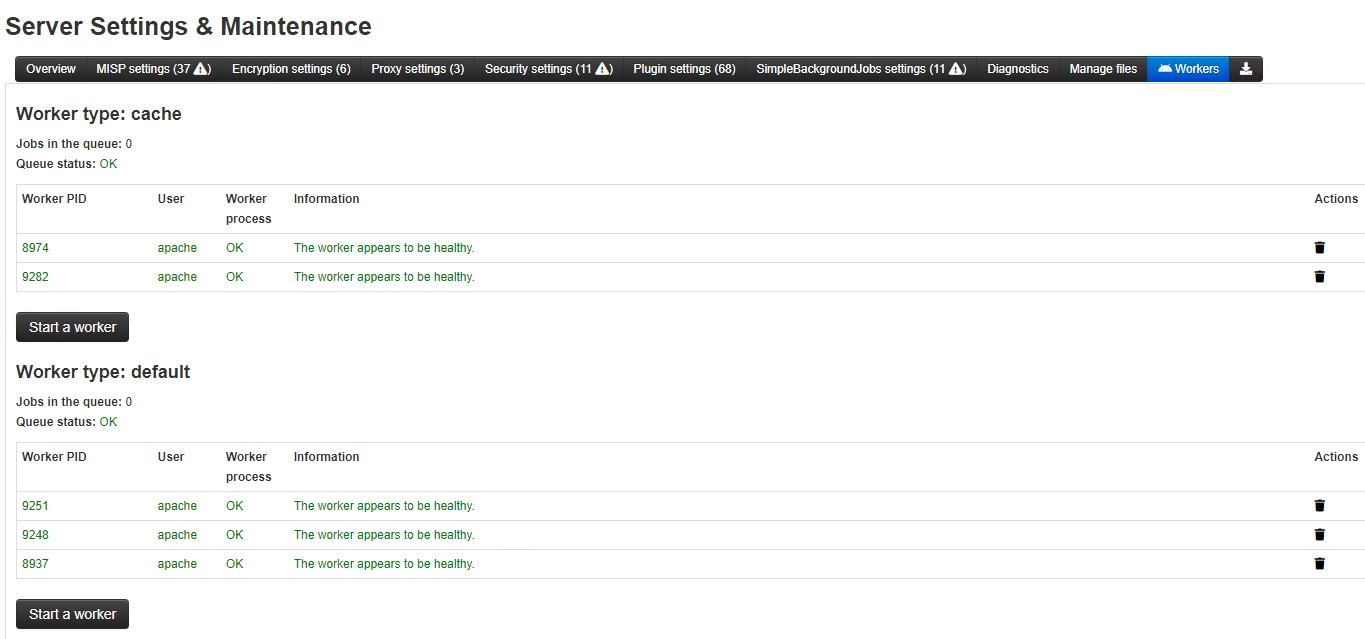 MISP 2.4.155 - No worker active · Issue #8223 · MISP/MISP · GitHub