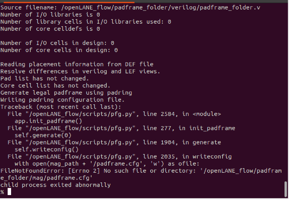 padframe genaration error · Issue #114 · The-OpenROAD-Project/OpenLane · GitHub