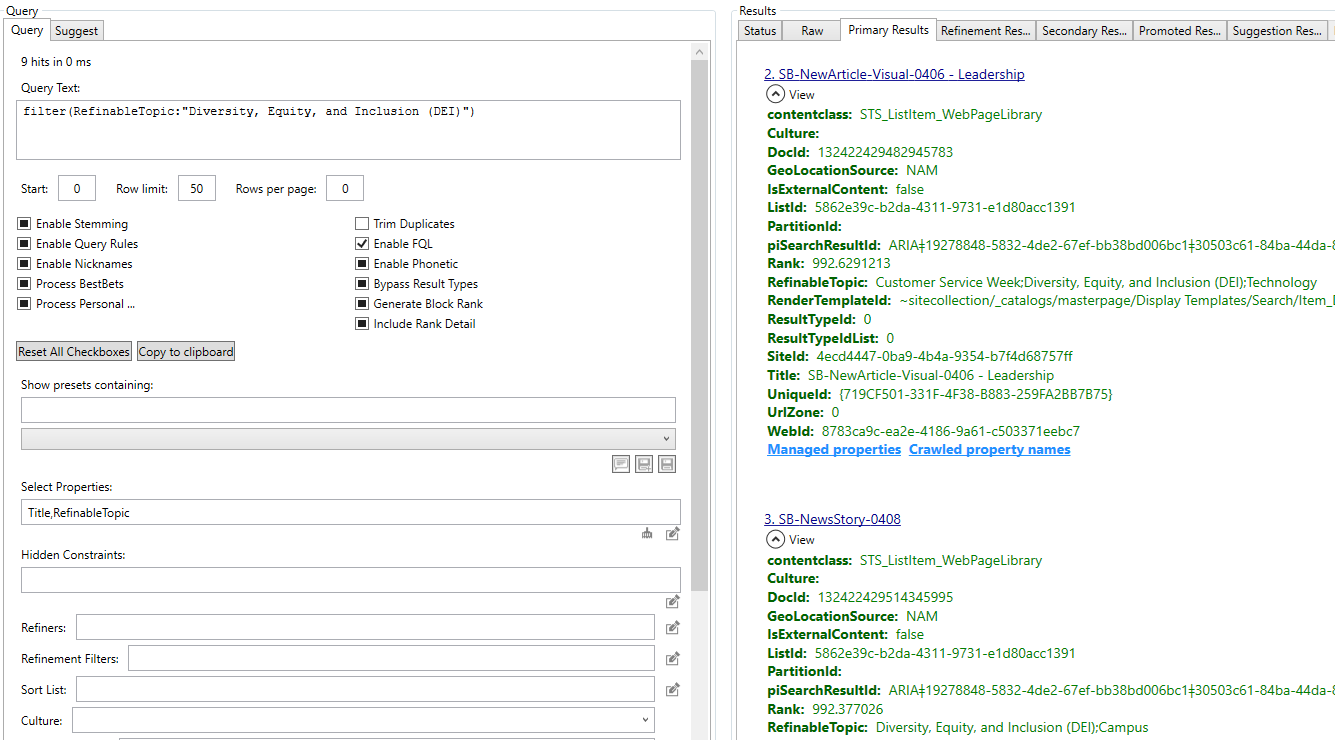 Refiner filters are returning different results when using the hex code ...