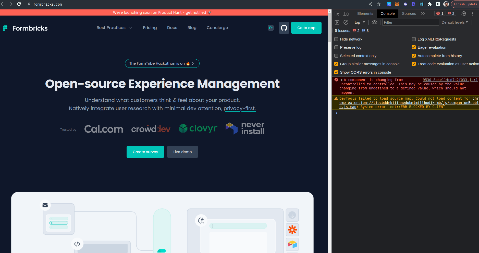 [BUG][FormTribe 🔥][50 Points] Console Error · Issue #1167 · formbricks/formbricks · GitHub