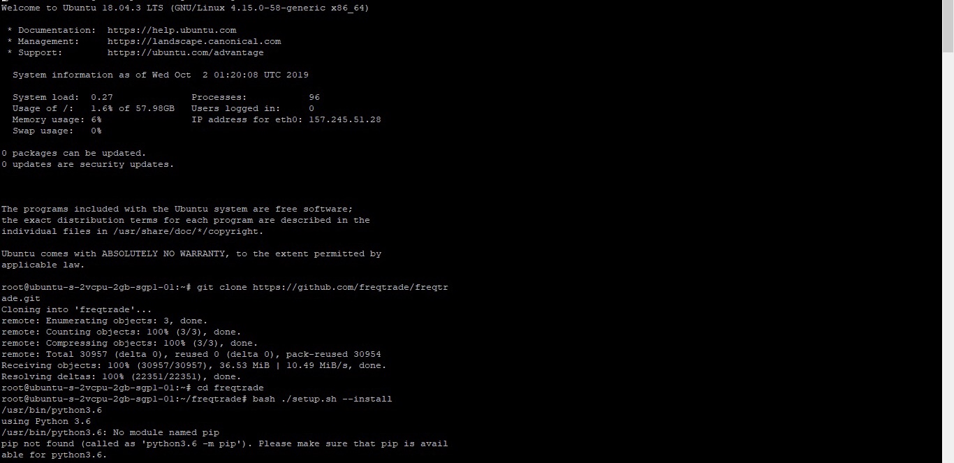 Proper installation of Freqtrade on vps · Issue #2302 · freqtrade/freqtrade · GitHub