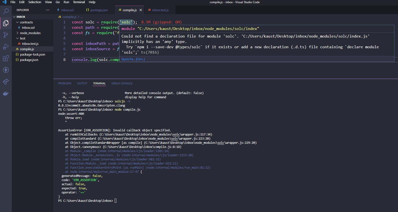 `compile()` fails with `Invalid callback object specified` while IDE tooltip says `Could not ...