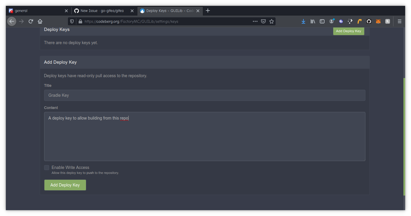 Error when trying to create Deploy Key on Codeberg.org (public Gitea instance) · Issue #15574 ...