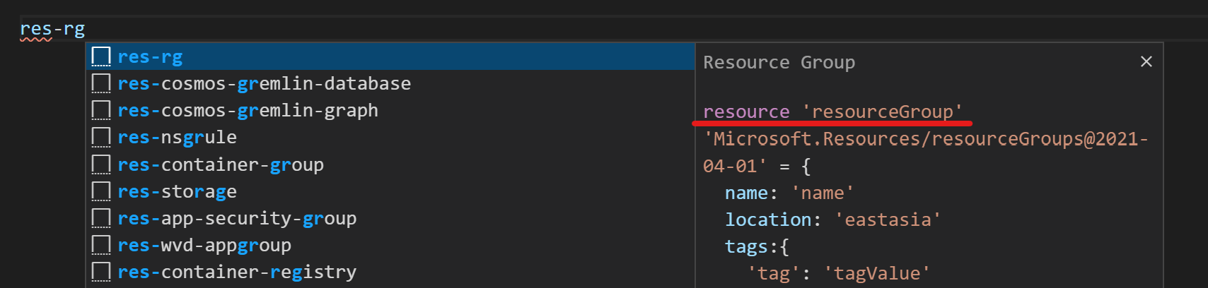 Resource Group snippet is incorrectly formatted · Issue #4274 · Azure/bicep · GitHub