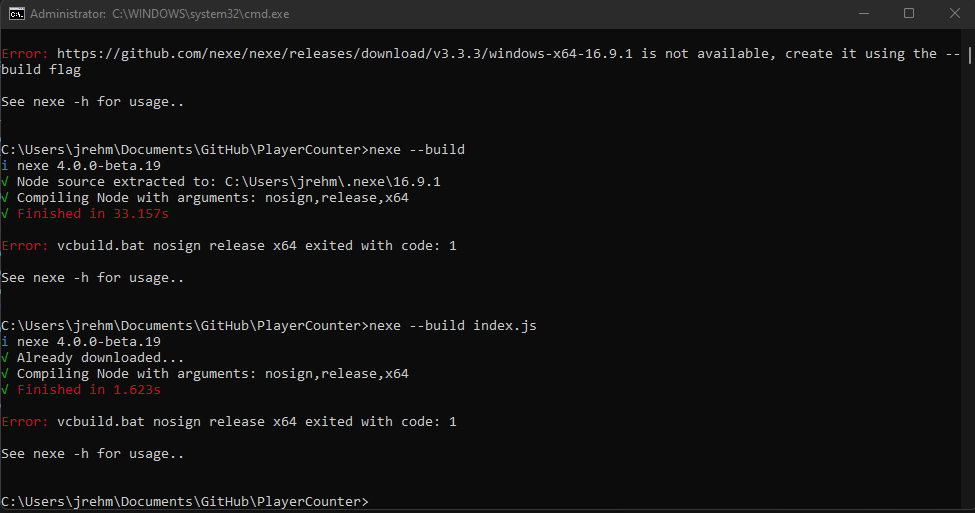 Error: vcbuild.bat nosign release x64 exited with code: 1 · Issue #942 ...
