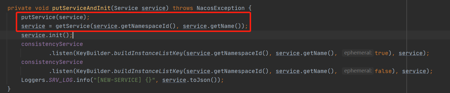Servermanager.java method of putserviceandinit does not need to get the service from the map ...