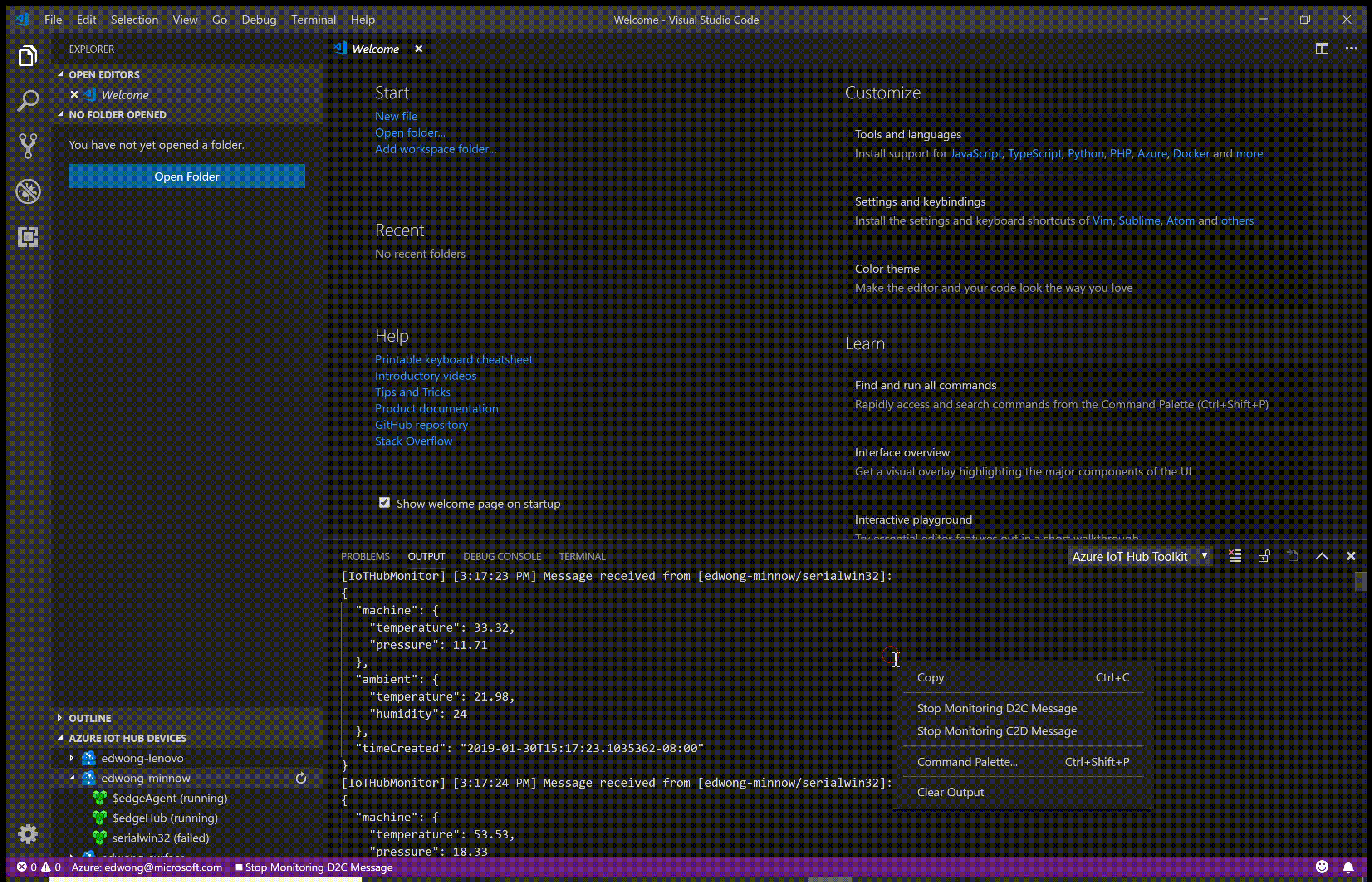 Right click meu disappears with D2C messages from Azure IoT Devices · Issue #67506 · microsoft ...