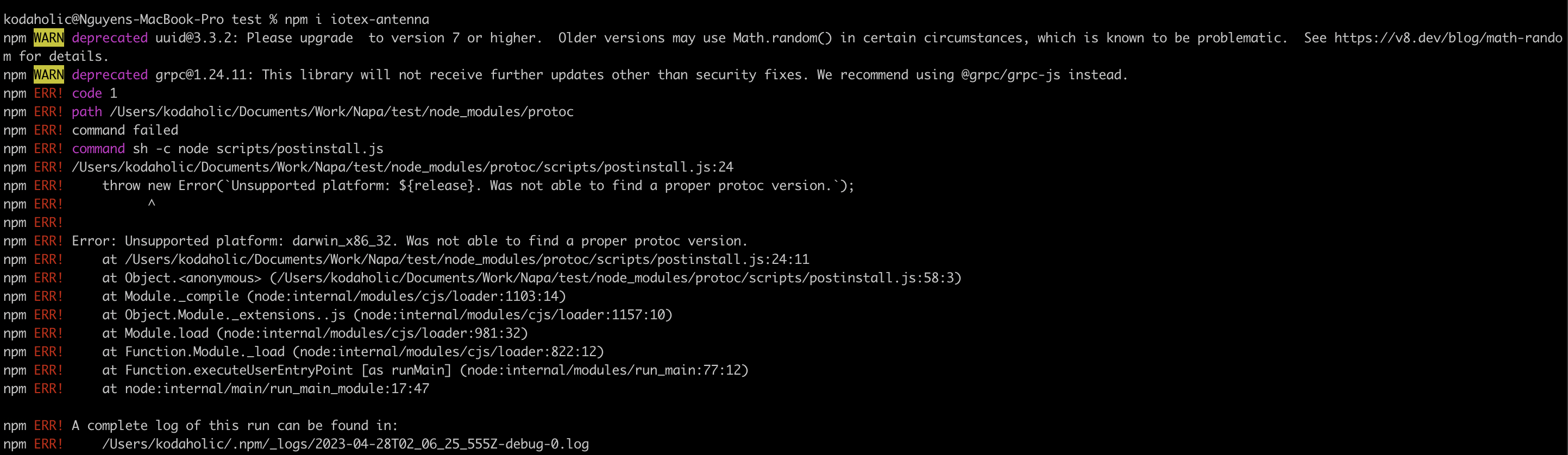 Can not install iotex-antenna on macos m1 pro · Issue #430 · iotexproject/iotex-antenna · GitHub