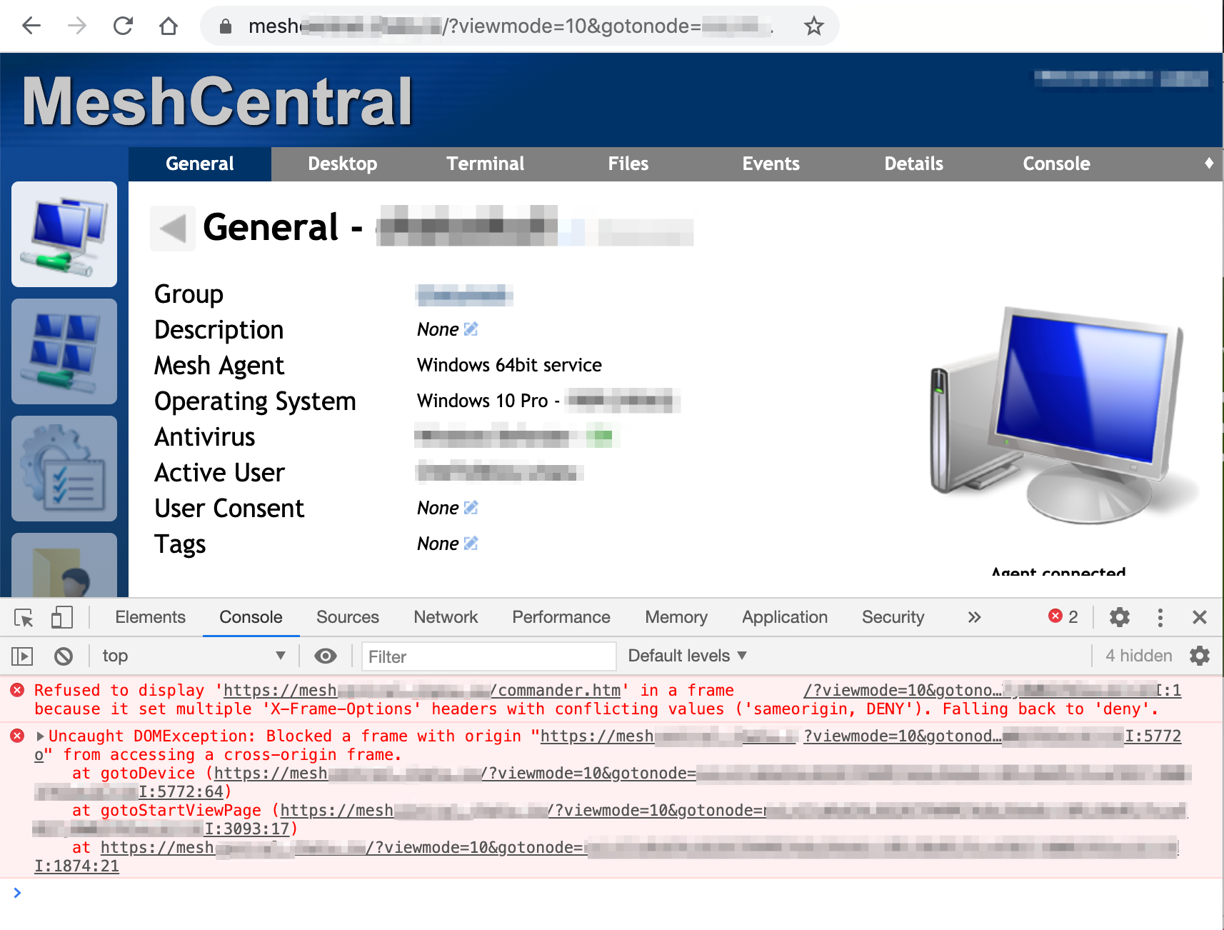 Cross-origin frame issues · Issue #1822 · Ylianst/MeshCentral · GitHub
