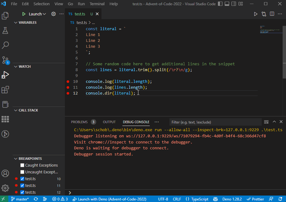 Issue: Multiline Template Strings seem to break debugging · Issue #16931 · denoland/deno · GitHub