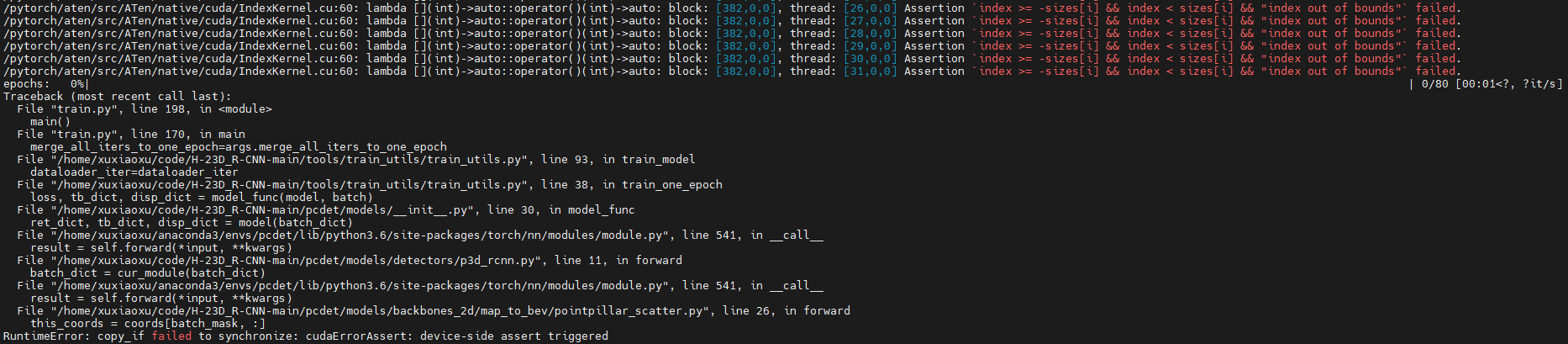 RuntimeError: CUDA error: device-side assert triggered · Issue #5 · djiajunustc/H-23D_R-CNN · GitHub